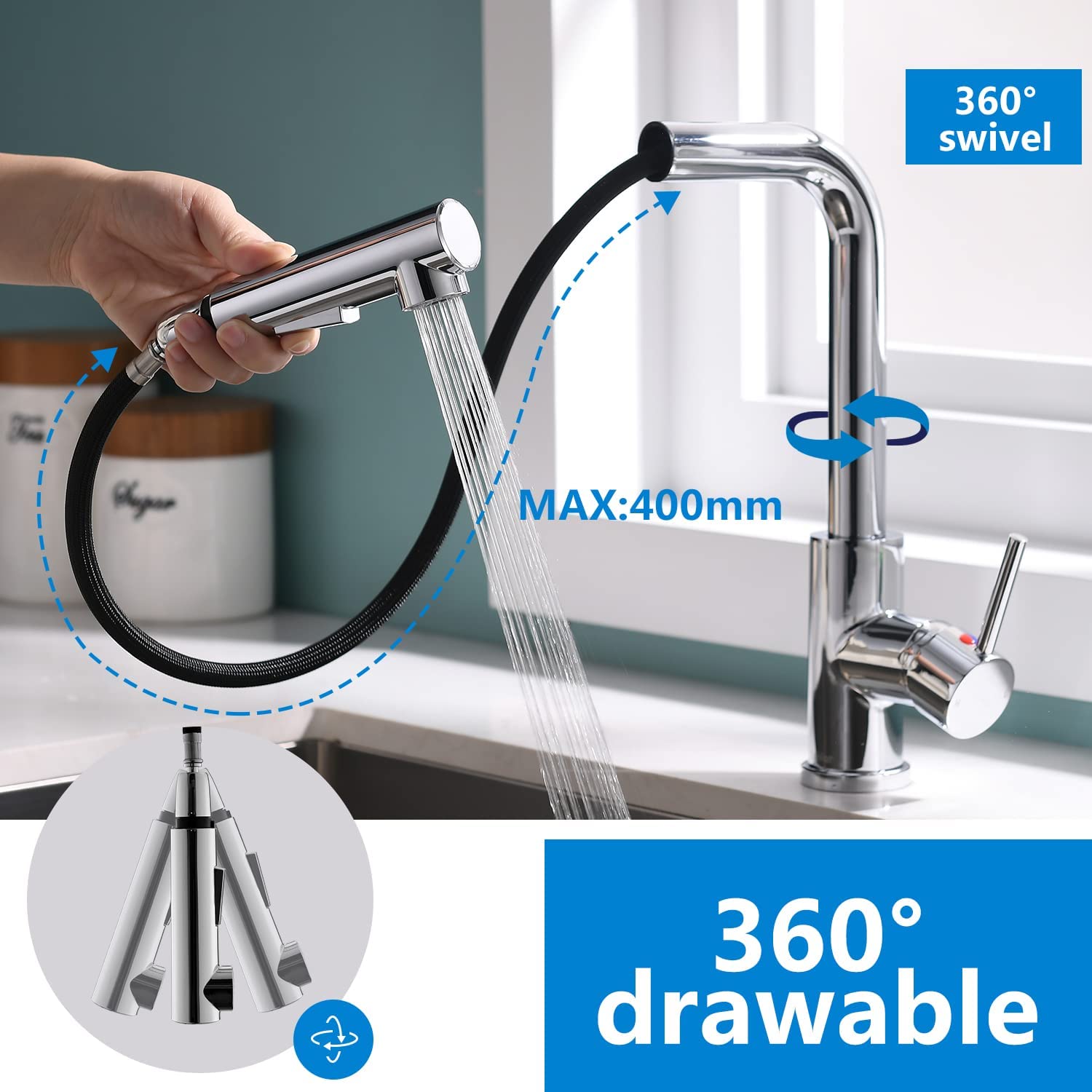 Kitchen sink mixer tap Chrome with magnetic docking Pull-out sprayer ...