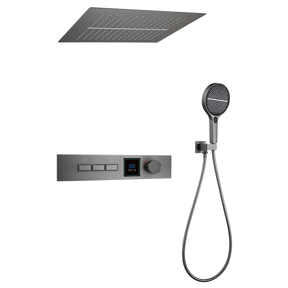 Matte black thermostatic shower system luxury ceiling mounted full body ...