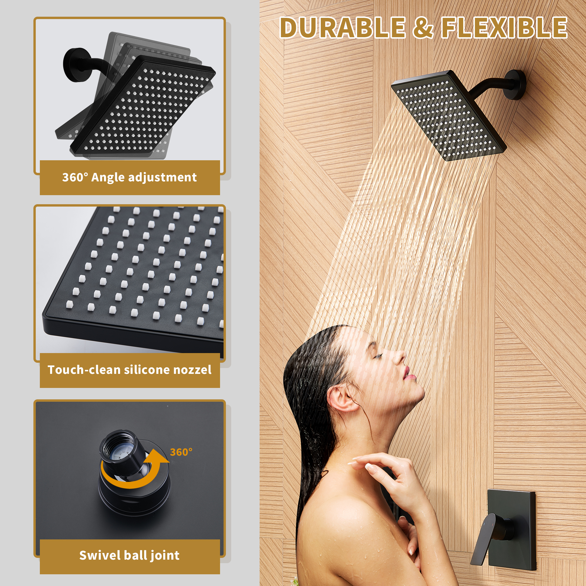 Shower faucet set, black shower with valve, 8" shower head from China ...