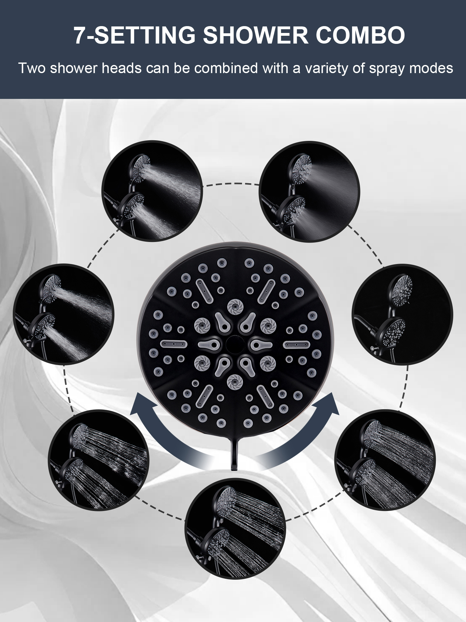 Black Shower Faucet Set with Tub Spout, High Pressure Double Shower ...