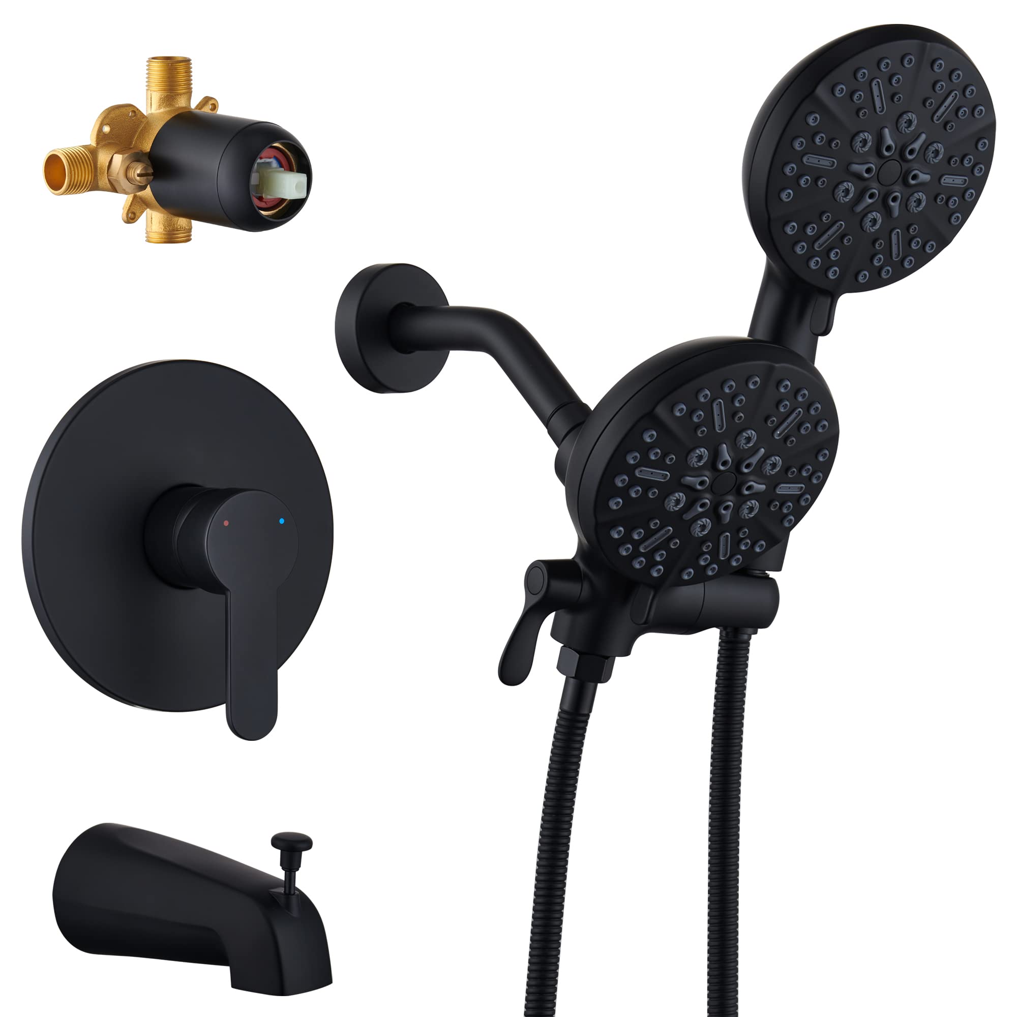 Black Shower Faucet Set with Tub Spout, High Pressure Double Shower ...