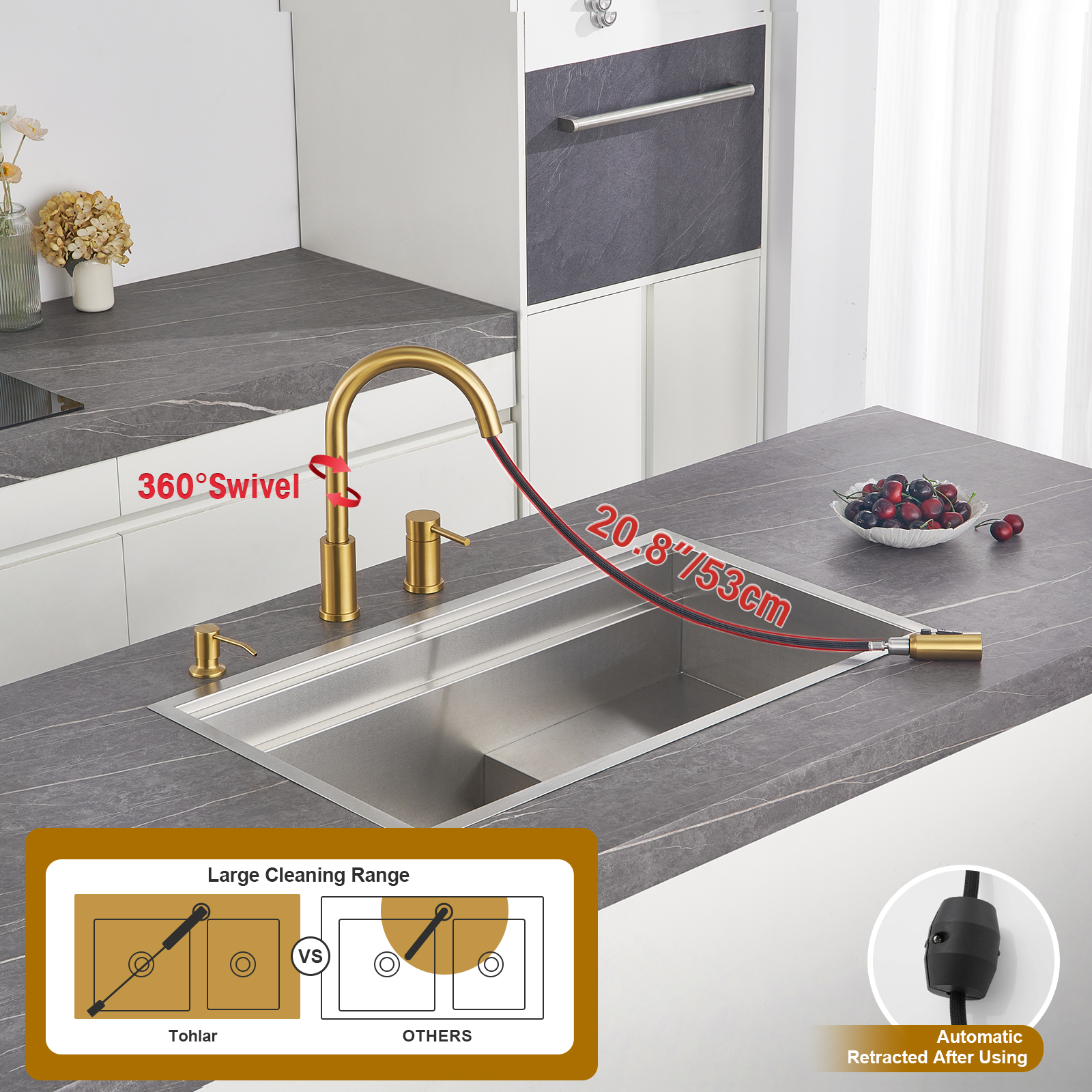 Brushed Gold High Arc Independent Handle Kitchen Sink Faucet from China ...