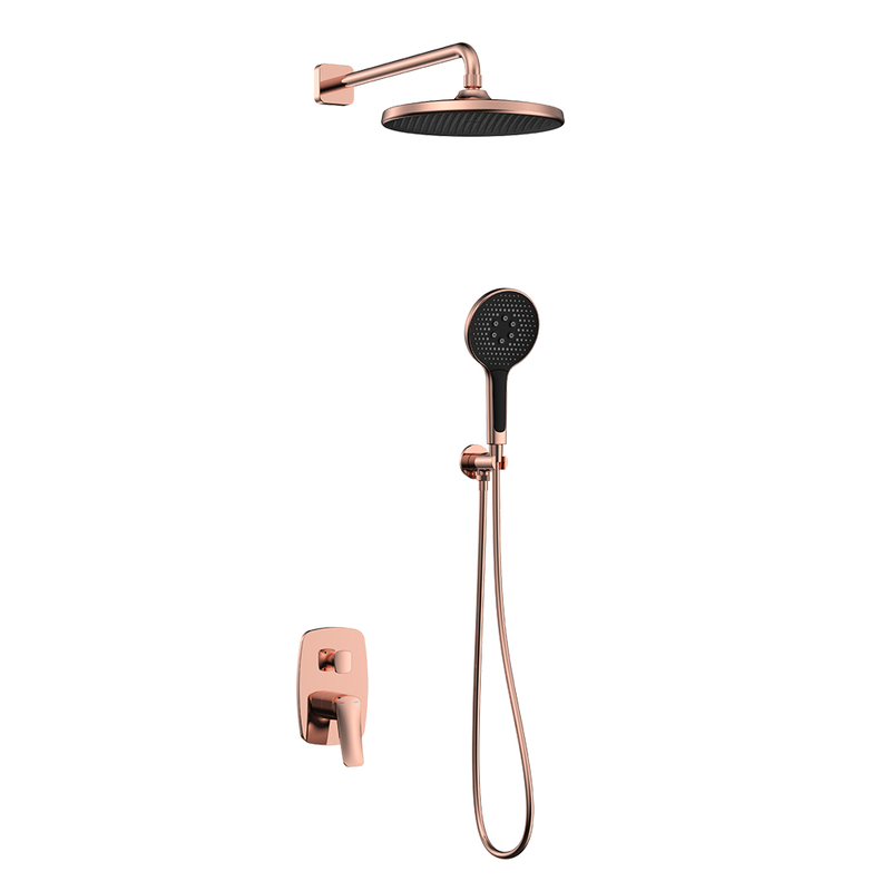 Rose gold shower system with rain shower head and hand shower, bathroom ...
